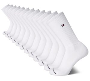 tommy hilfiger men's athletic socks - cushioned crew socks (12 pack), size 7-12, white flag