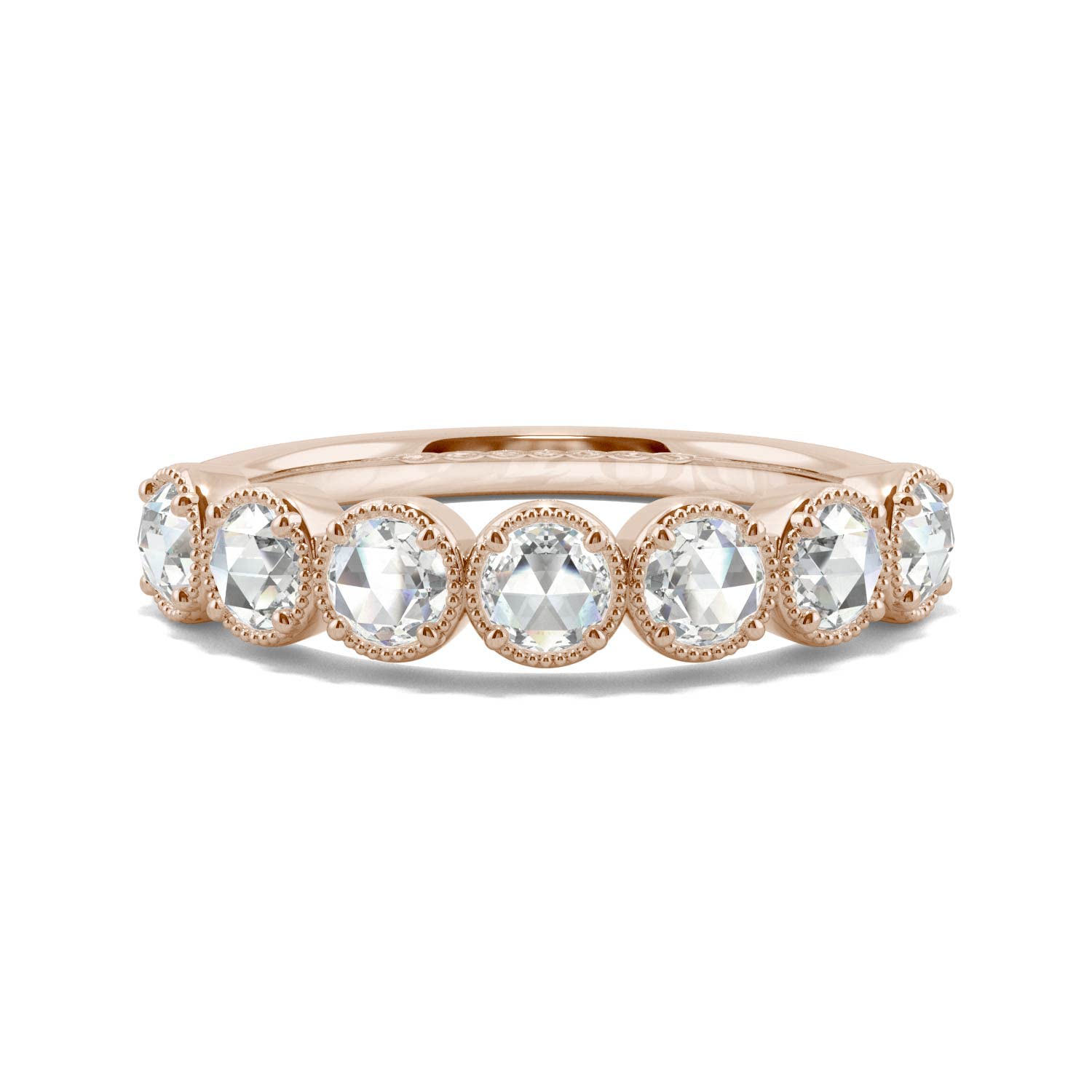 Rose Gold Moissanite by Charles & Colvard Round Rose Cut Milgrain Wedding Band-size 5 0.42cttw DEW