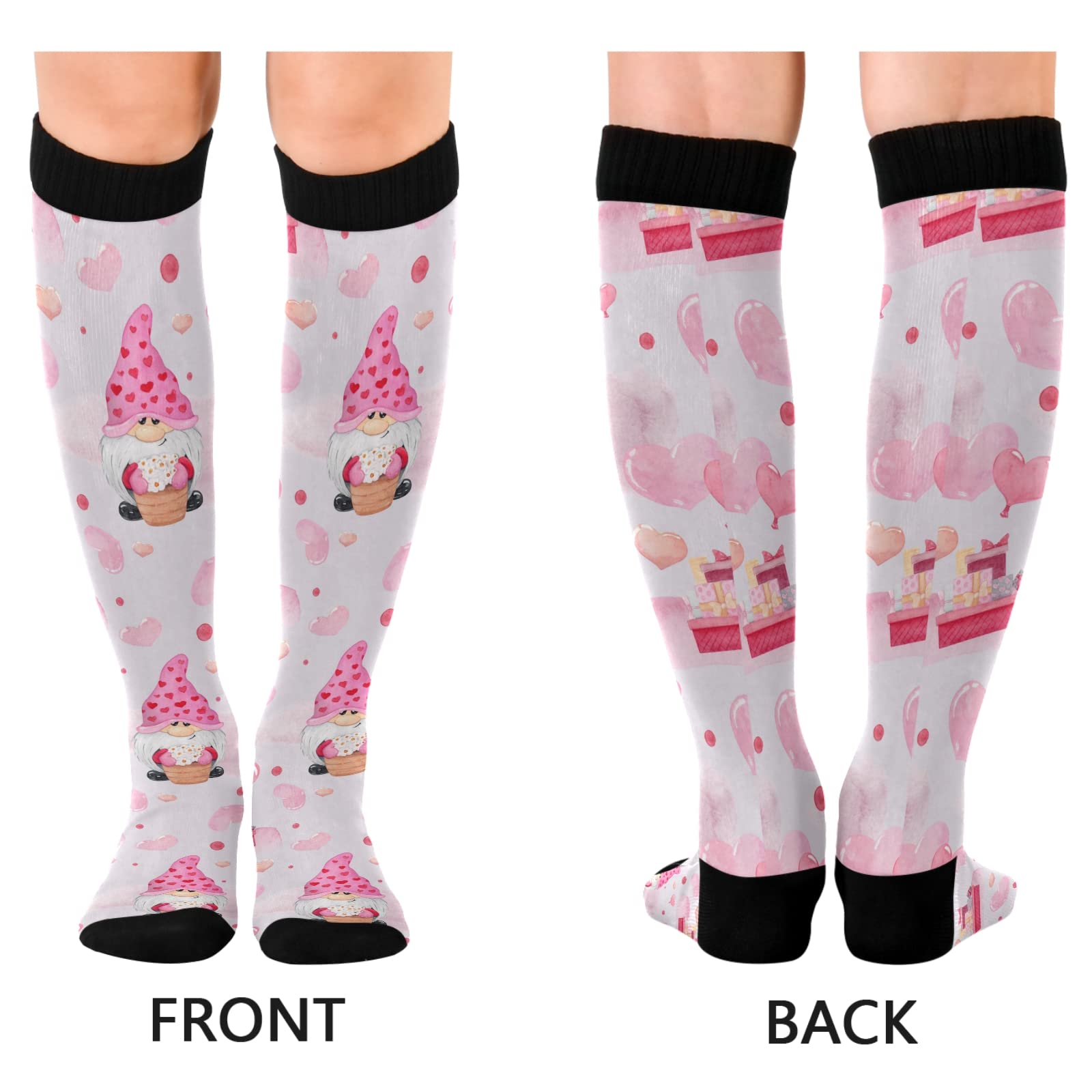 xigua Valentine's Mother's Day Cute Gnome Compression Socks 20-30mmHg Knee High Stockings for Sport Nursing - 1 Pair