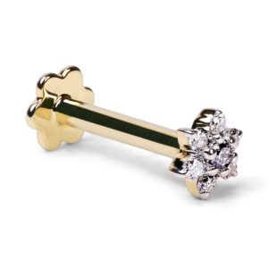 demira jewels natural diamond 14k yellow gold flower nose lip labret monroe ring stud screw with 8 mm long and 16 gauge thick post