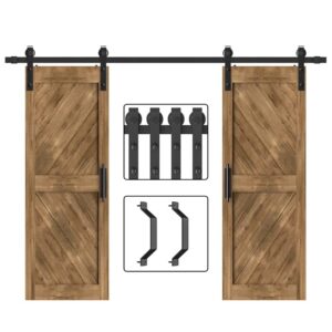 winsoon 7.5ft sliding barn wood door hardware cabinet closet kit with set of 2 pcs black painted solid steel gate handle kit