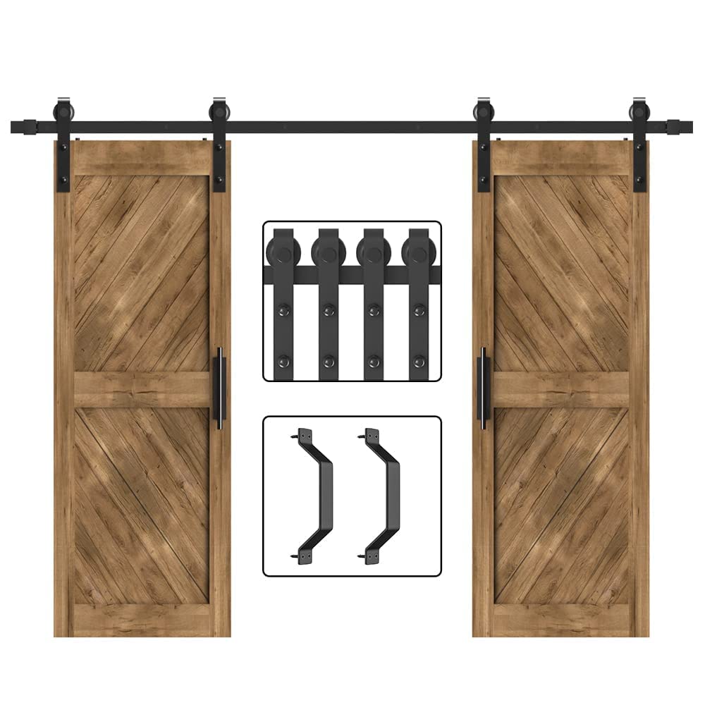 WINSOON 7.5FT Sliding Barn Wood Door Hardware Cabinet Closet Kit with Set of 2 Pcs Black Painted Solid Steel Gate Handle Kit