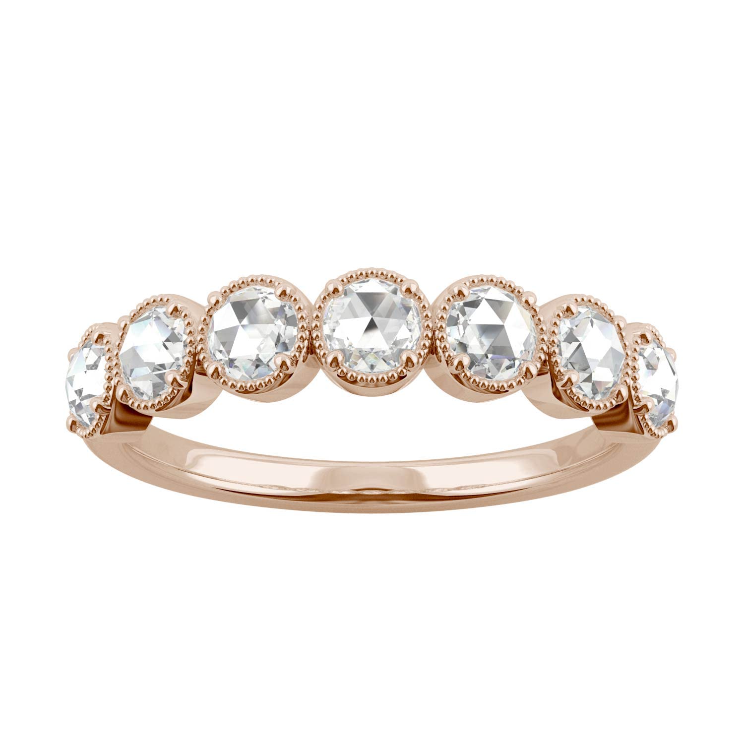 Rose Gold Moissanite by Charles & Colvard Round Rose Cut Milgrain Wedding Band-size 5 0.42cttw DEW