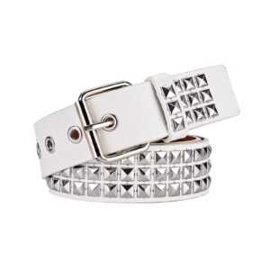 studded belt metal punk rock rivet belt emo pyramid stud belt threads studded goth belt for women men jeans skirt (white)