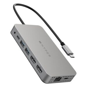 hyperdrive 4k dual hdmi usb c hub m1 macbook 10in1: dual 4k hdmi, gigabit ethernet, usb-a, usb-c, usb-c 100w power delivery, microsd/sd, headphone jack for macbook pro/air(m1), windows pc, chromebook