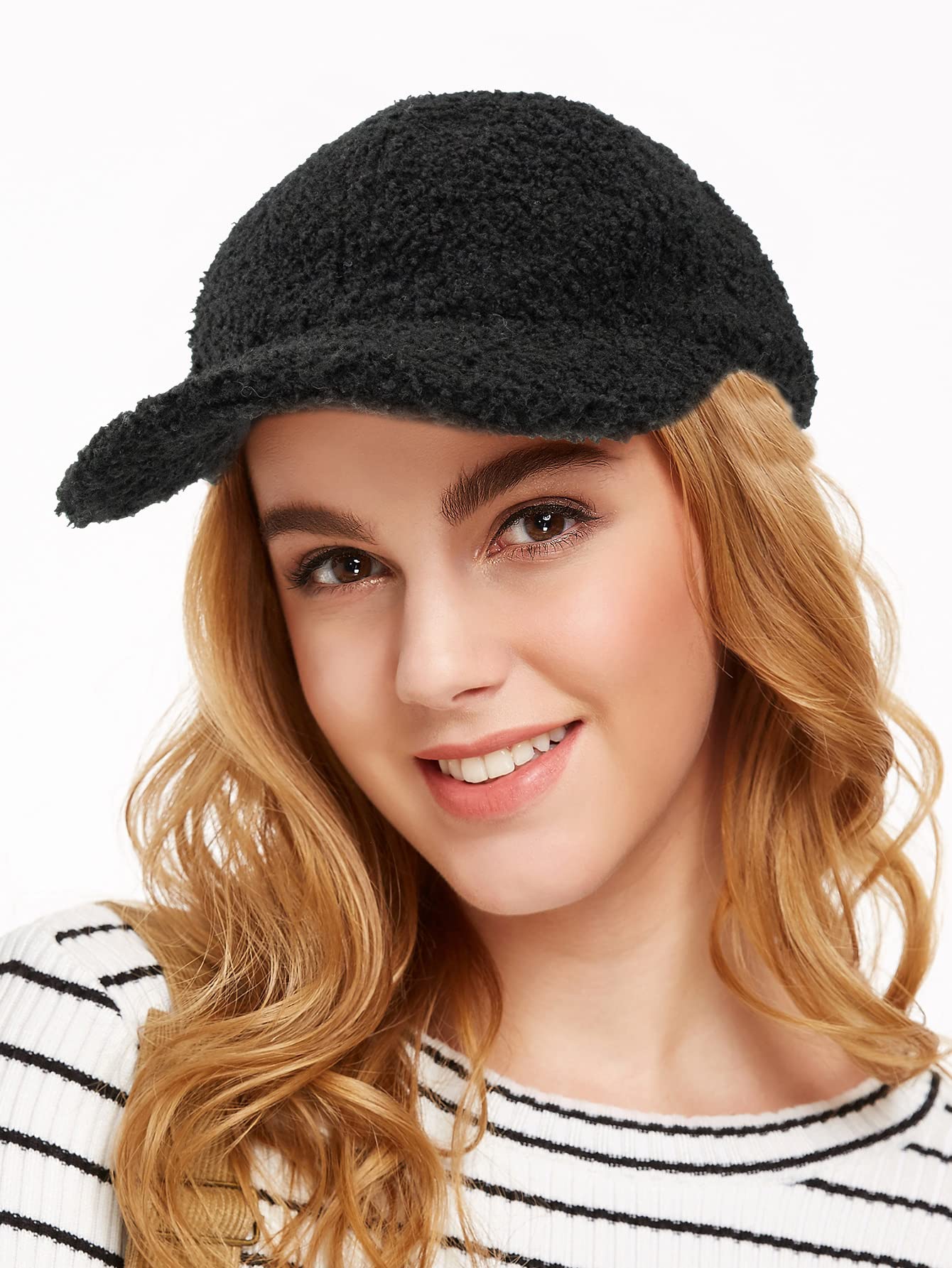 Warm-Winter-Fuzzy-Baseball-Caps-Women-Men-Fluffy-Teddy-Fleece Faux-Lamb-Wool-Basellball-Hat Black