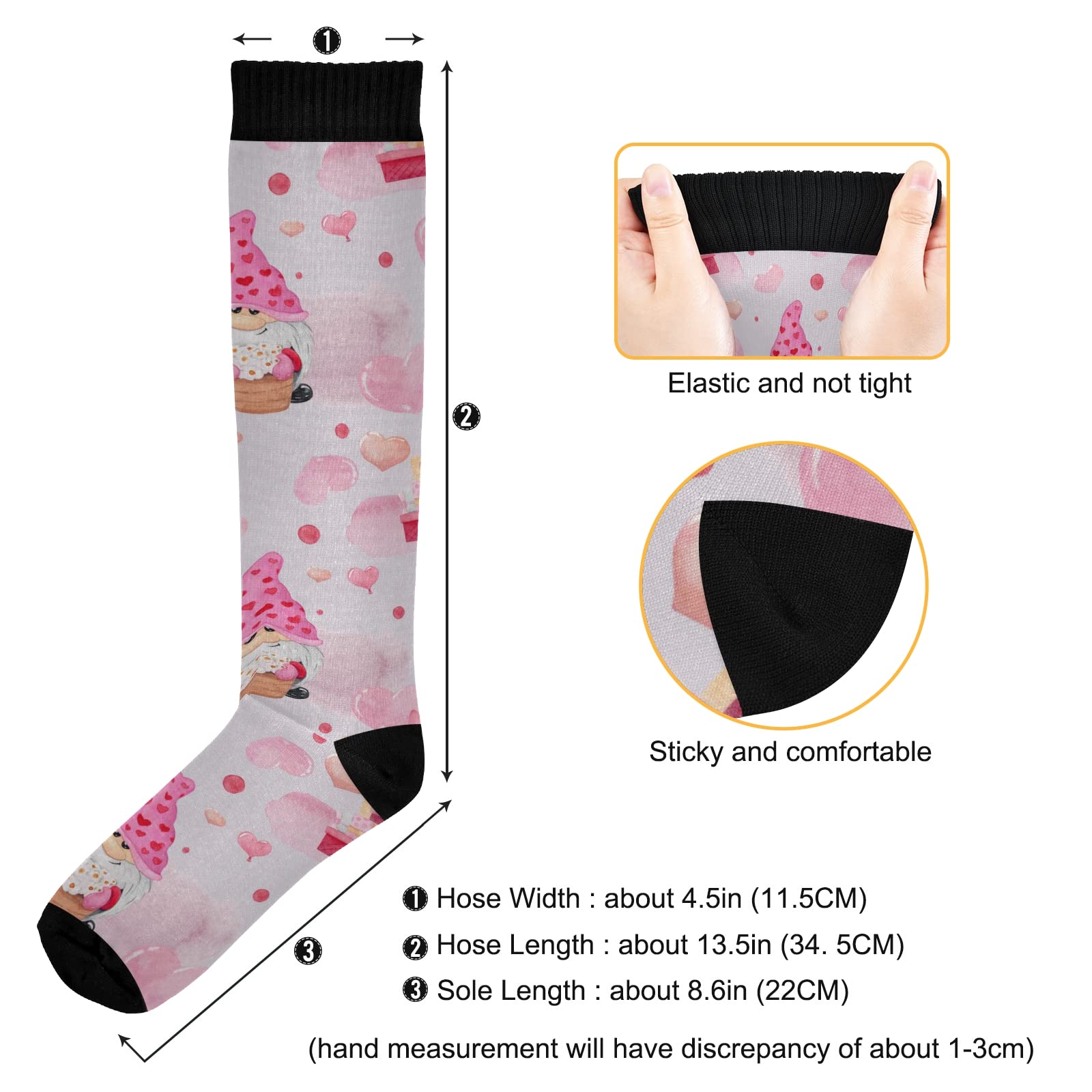 xigua Valentine's Mother's Day Cute Gnome Compression Socks 20-30mmHg Knee High Stockings for Sport Nursing - 1 Pair