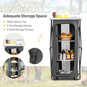 Giantex Folding Camping Storage Cabinet with 3 Shelves and Carry Bag, Portable Outdoor Camping Organizer Kitchen Table, Quick Set-up for BBQ Camping Picnic Backyard, Compact Pop-Up Cupboard, 47''H