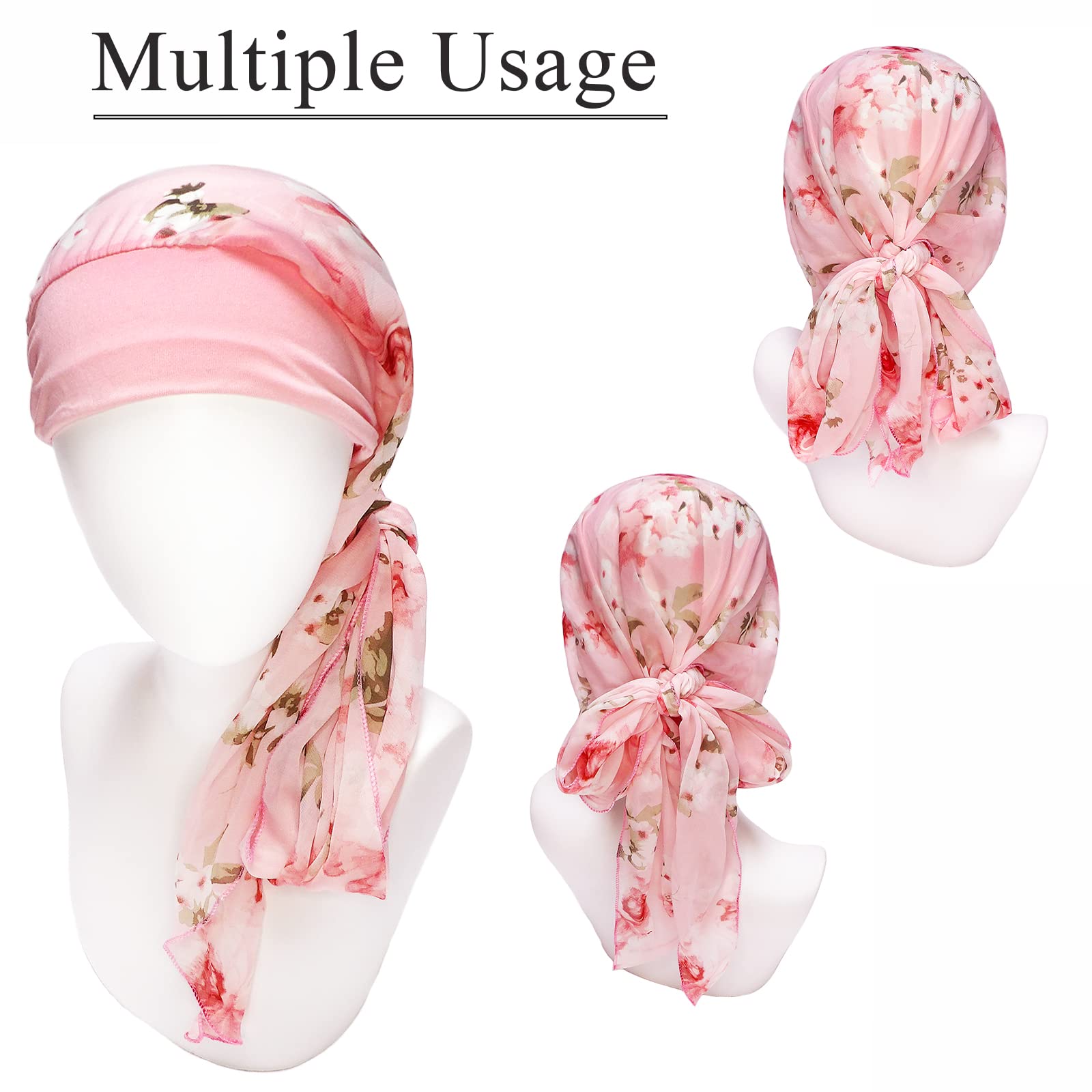 Gragengs Headwear for Women Sleep Beanie Head Scarf for Bald Wraps Cancer Hats Turbans (Pink Flower)