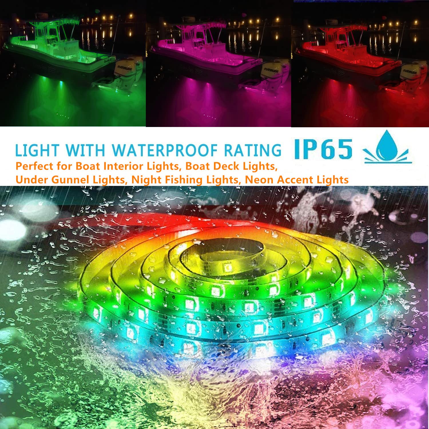 HOKIION LED Boat Strip Lights, 40FT Multi-Color Marine Pontoon Led Lights, Waterproof Boat Interior Light, Under Gunnel Lights, Boat Deck Light, Night Fishing Lights for Pontoon Fishing Bass Yacht