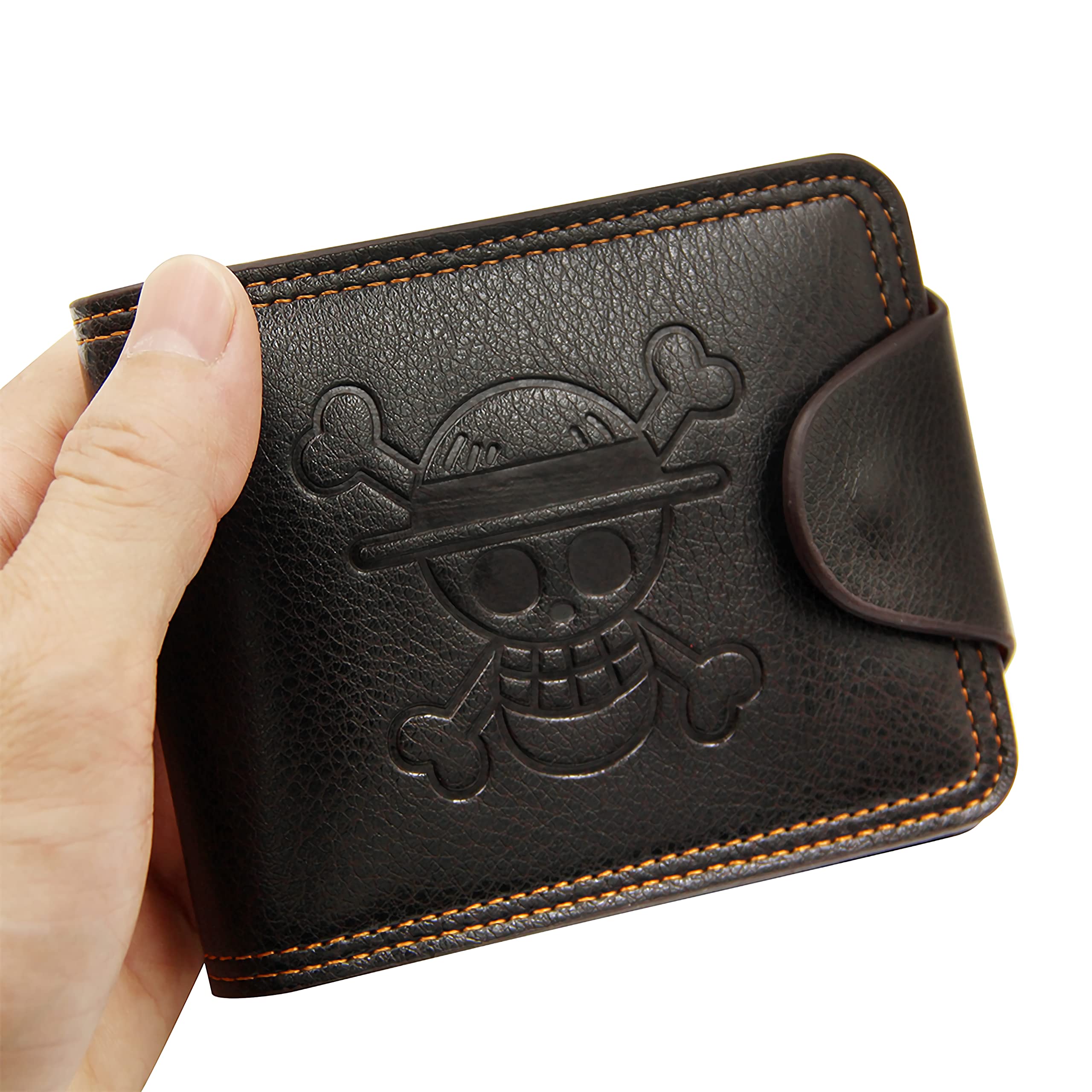 OP Wallet for Men Straw Hat Luffy Anime Wallet Faux Leather Slim Wallet Short Bifold Brown, Brown-1