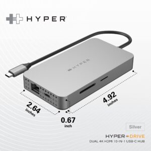 HyperDrive 4K Dual HDMI USB C Hub M1 MacBook 10in1: Dual 4K HDMI, Gigabit Ethernet, USB-A, USB-C, USB-C 100W Power Delivery, MicroSD/SD, Headphone Jack for MacBook Pro/Air(M1), Windows PC, Chromebook