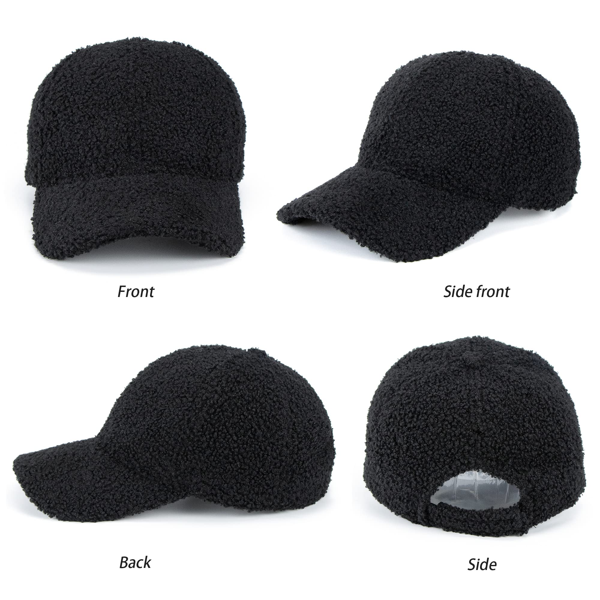 Warm-Winter-Fuzzy-Baseball-Caps-Women-Men-Fluffy-Teddy-Fleece Faux-Lamb-Wool-Basellball-Hat Black