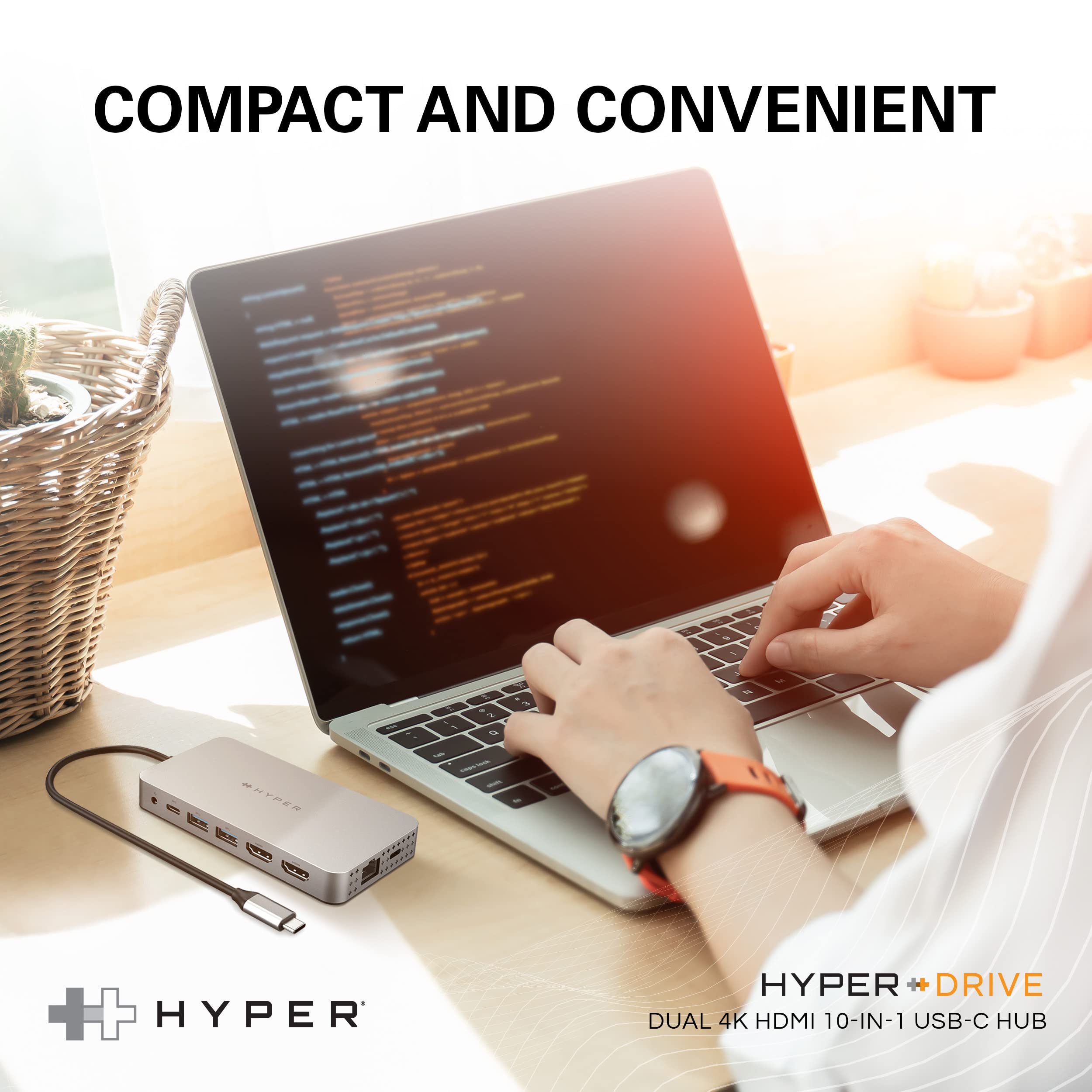 HyperDrive 4K Dual HDMI USB C Hub M1 MacBook 10in1: Dual 4K HDMI, Gigabit Ethernet, USB-A, USB-C, USB-C 100W Power Delivery, MicroSD/SD, Headphone Jack for MacBook Pro/Air(M1), Windows PC, Chromebook