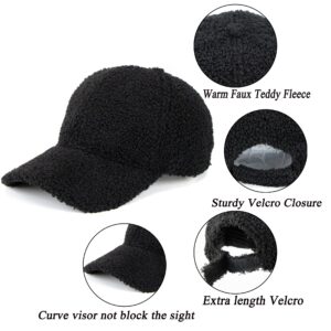 Warm-Winter-Fuzzy-Baseball-Caps-Women-Men-Fluffy-Teddy-Fleece Faux-Lamb-Wool-Basellball-Hat Black