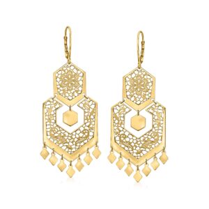 ross-simons italian 14kt yellow gold openwork floral lace chandelier earrings