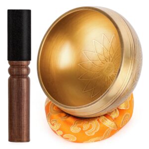 relaehih tibetan singing bowls set-hand-hammered in nepal sound bowl for meditation, yoga, chakra, meditation accessories, unique gifts for women, men (yellow, 4 inch)