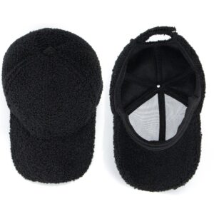 Warm-Winter-Fuzzy-Baseball-Caps-Women-Men-Fluffy-Teddy-Fleece Faux-Lamb-Wool-Basellball-Hat Black