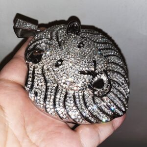 HIP HOP JEWELRY ICED LAB DIAMOND JUMBO SIZE LION HEAD BLING RAPPER CHARM PENDANT (SILVER)