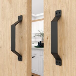 WINSOON 7.5FT Sliding Barn Wood Door Hardware Cabinet Closet Kit with Set of 2 Pcs Black Painted Solid Steel Gate Handle Kit