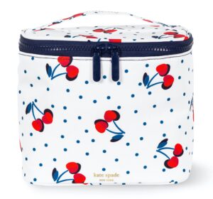 kate spade new york insulated lunch tote, small lunch cooler, cute lunch bag for women, thermal bag with double zipper close and carrying handle, vintage cherry dot