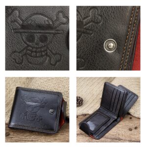 OP Wallet for Men Straw Hat Luffy Anime Wallet Faux Leather Slim Wallet Short Bifold Brown, Brown-1