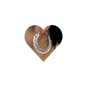 girlssory big punk chain hoop earrings cuban link chain earrings chunky earrings fashion punk jewelry for women (silver)