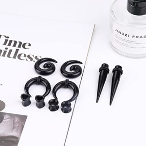 FASACCO 98Pcs Ear Stretching Kit 14G-00G Ear Gauges Expander Set Acrylic Tapers and Plugs & Silicone Tunnels Taper Spiral Tapers Gauges for Ears, Black