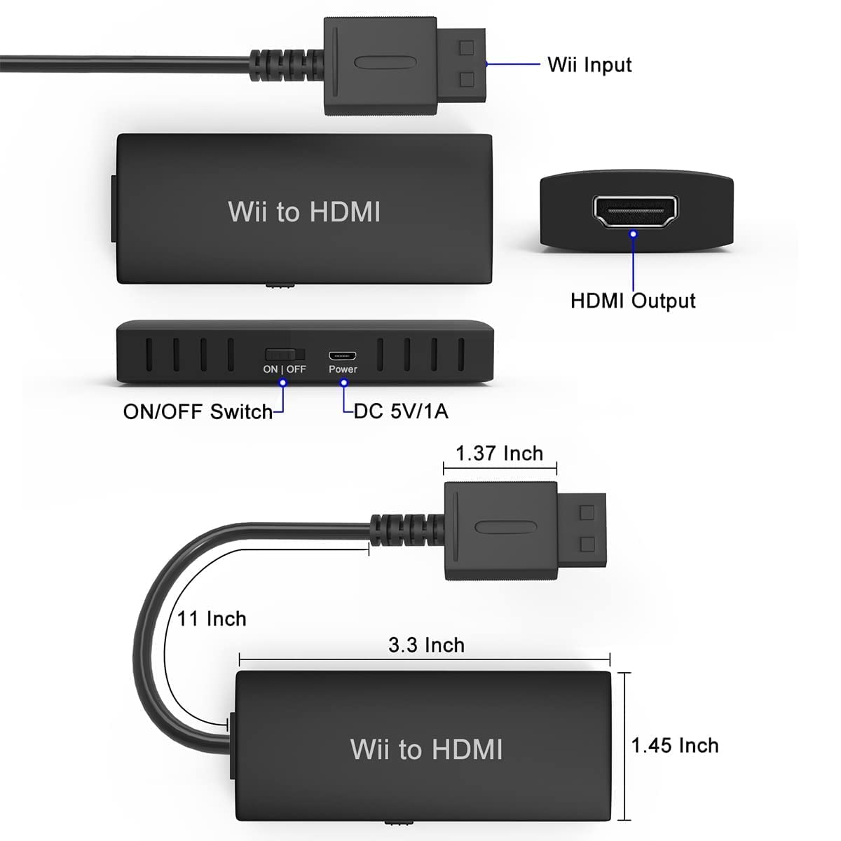 Wii to HDMI Converter Wii to hdmi Adapter HDMI Cable for Nintendo Wii and U Type. Convert The Native 1080P/720P Ypbpr Signals from Wii to Digital HDMI Signals. Provide The Best Signal Processing