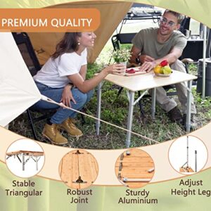 KingCamp Bamboo Folding Adjustable Aluminum Frame Carry Bag Height Lightweight Portable Camping Table for Outdoor Hiking Picnic, 25.6x19.6x17.7/20.5/25.6in, Yellow_25.6"x19.6" Upgrade