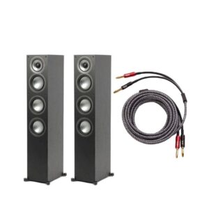 elac uni-fi 2.0 pair uf52 floorstanding speaker with spw-15ft sensible speaker wire bundle