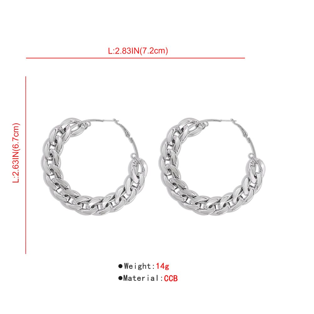 Girlssory Big Punk Chain Hoop Earrings Cuban Link Chain Earrings Chunky Earrings Fashion Punk Jewelry for Women (Silver)