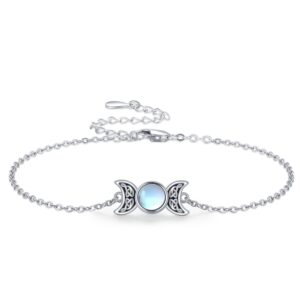 lotus & leaf triple moon goddess bracelet sterling silver moonstone moon jewelry pagan wiccan amulet bracelet triple moon goddess gifts for women