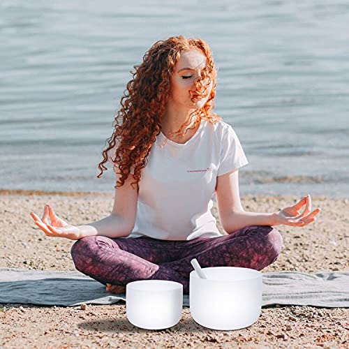 SOLSHINE Crystal Singing Bowl 8 Inches 528Hz C Note Root Chakra Frosted Quartz, With Free Crystal Forward And O-ring Sound Repairer