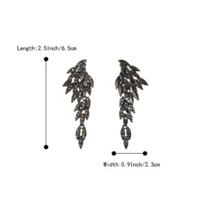 BriLove Art Deco Angel Wings Rhinestone Retro Statement Earrings for Women Dangling Chandelier Long Drop Grey Black-Tone