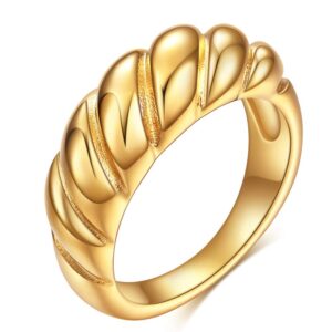 jiliyupa 14k gold plated croissant dome ring twisted braided gold plated ring | chunky signet ring, signet chunky dome ring stacking band for women (gold, 8)