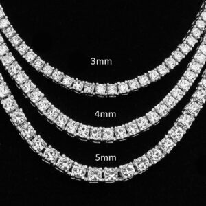 HH BLING EMPIRE Gold Silver Iced Out Diamond Tennis Chain Necklace for Men Women, Rhinestone Tennis Necklaces for Women and Teens, Bling Round Cuibc Zirconia Necklace Chains (4mm-Silver-18)