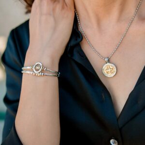 Lizzy James Optimism 2 Strand Black Leather and Silver Adjustable Bracelet with Silver and Gold Plated Beads