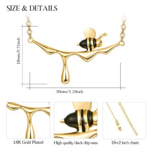 CUOKA MIRACLE Gold Bee Pendant Necklace 925 Sterling Silver Honey Pendant Necklace Bee with Dripping Honey Pendant Necklace Bumblebee Jewelry Birthday Gifts for Women