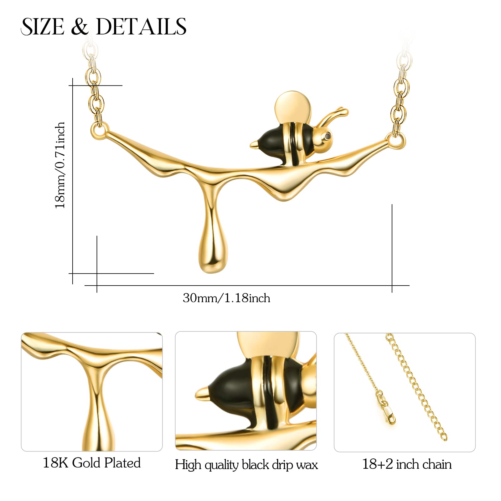 CUOKA MIRACLE Gold Bee Pendant Necklace 925 Sterling Silver Honey Pendant Necklace Bee with Dripping Honey Pendant Necklace Bumblebee Jewelry Birthday Gifts for Women