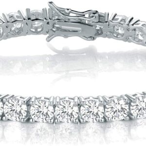 Gemsme 18K White Gold Plated 4.0 Round Cubic Zirconia Classic Tennis Bracelet 6.5 Inch For women