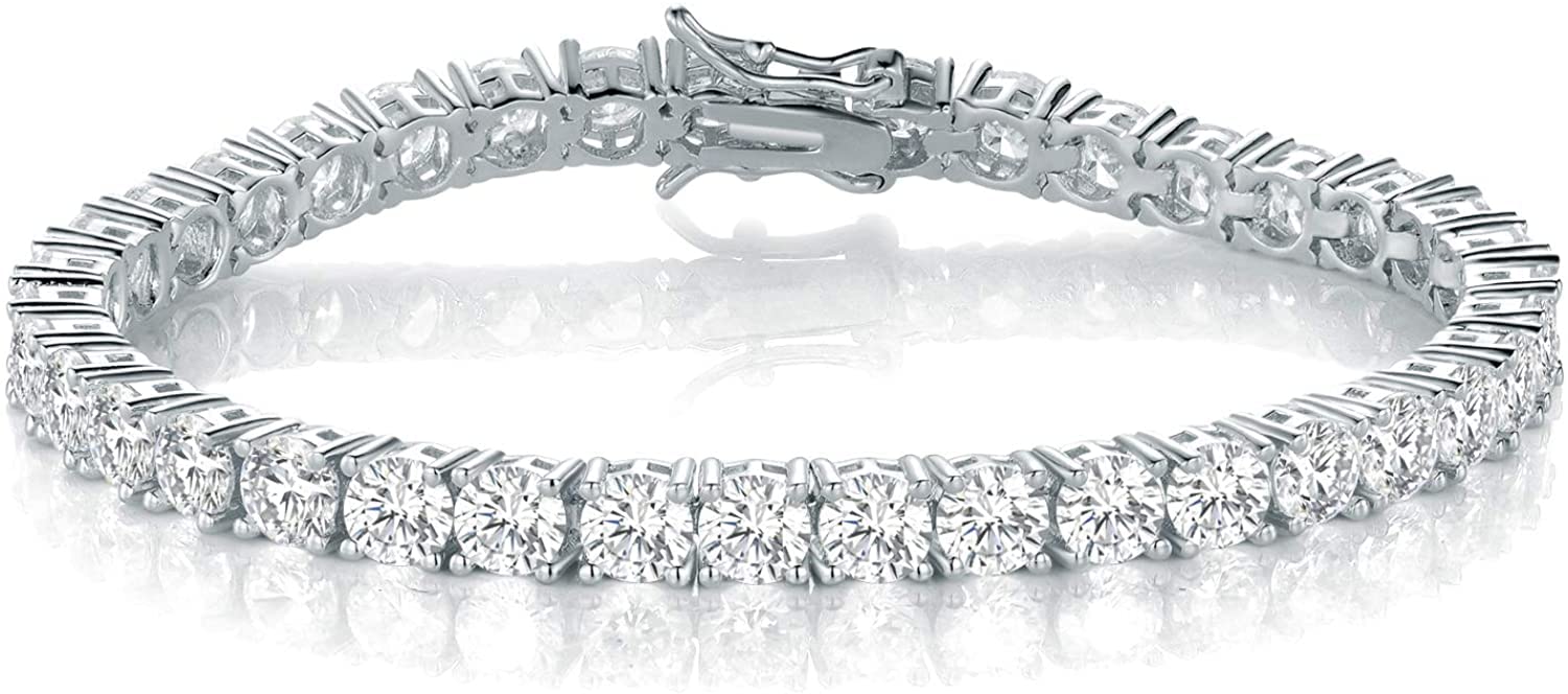 Gemsme 18K White Gold Plated 4.0 Round Cubic Zirconia Classic Tennis Bracelet 6.5 Inch For women