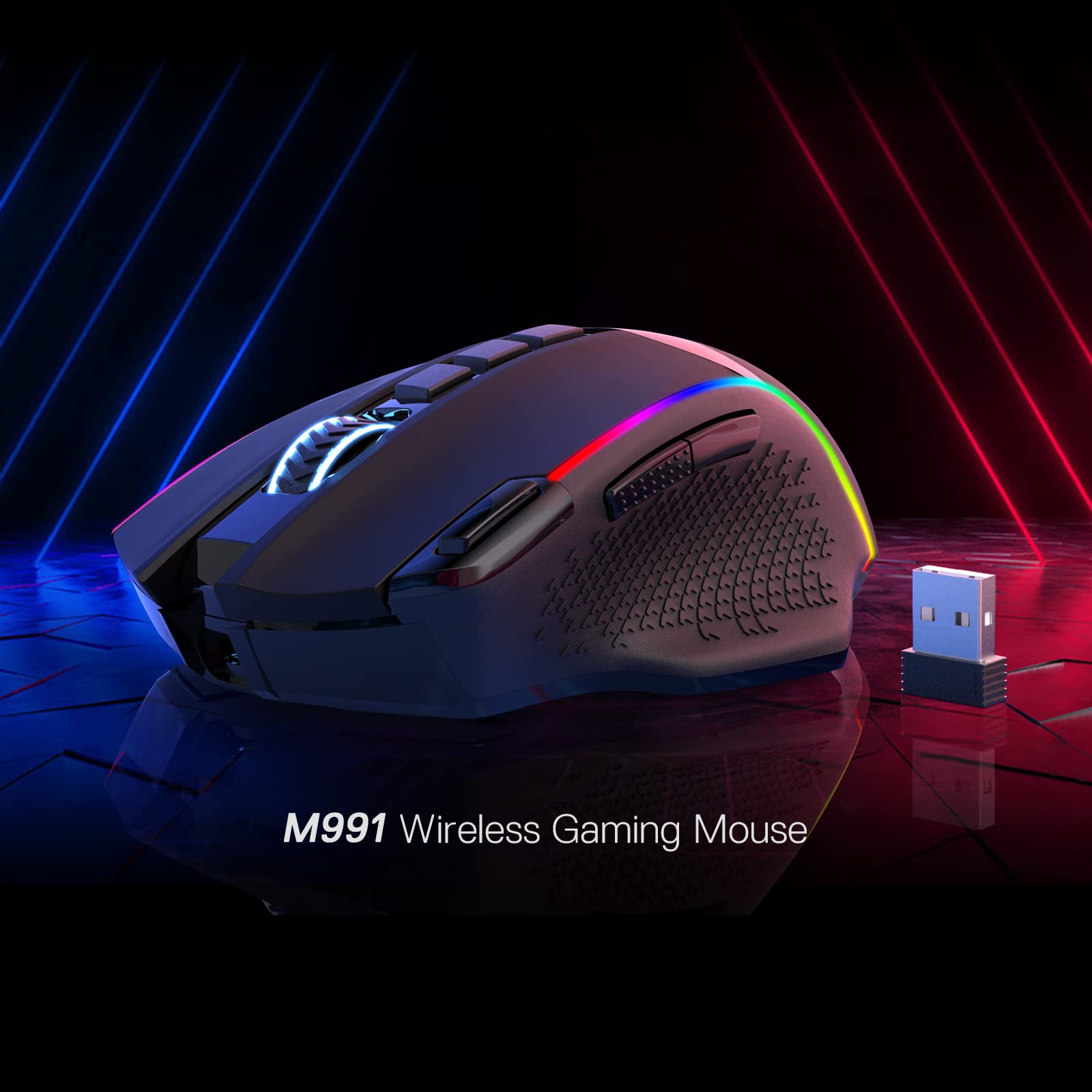 Redragon M991 Wireless Gaming Mouse, 19000 DPI Wired/Wireless Gamer Mouse w/Rapid Fire Key, 9 Macro Buttons, 45-Hour Power Capacity and RGB Backlight for PC/Mac/Laptop