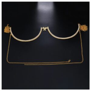 Rhinestone Chest Bracket Chain Trendy Crystal Butterfly Harness Chest Bra Chain Sexy Bikini Body Jewelry for Women (Gold)