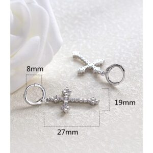 Fashion CZ Cross Dangle Earrings for Women Girls Hypoallergenic Crystal Charms Drop Dangling Huggie Small Hoop Cartilage Cuff Dainty Punk Faith Jewelry Gifts for Prayer (Silver)