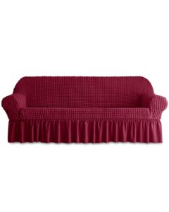 bluesurge sofa slipcover 1 piece for 3 cushion couch cover with skirt, durable washable high elastic stretchable, easy fit universal furniture protector (3 seater, maroon)