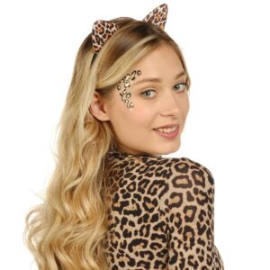 Funcredible Leopard Ears Headband with Tattoos - Cheetah Ear Headbands and Temporary Tattoos - Halloween Headband for Adults and Kids