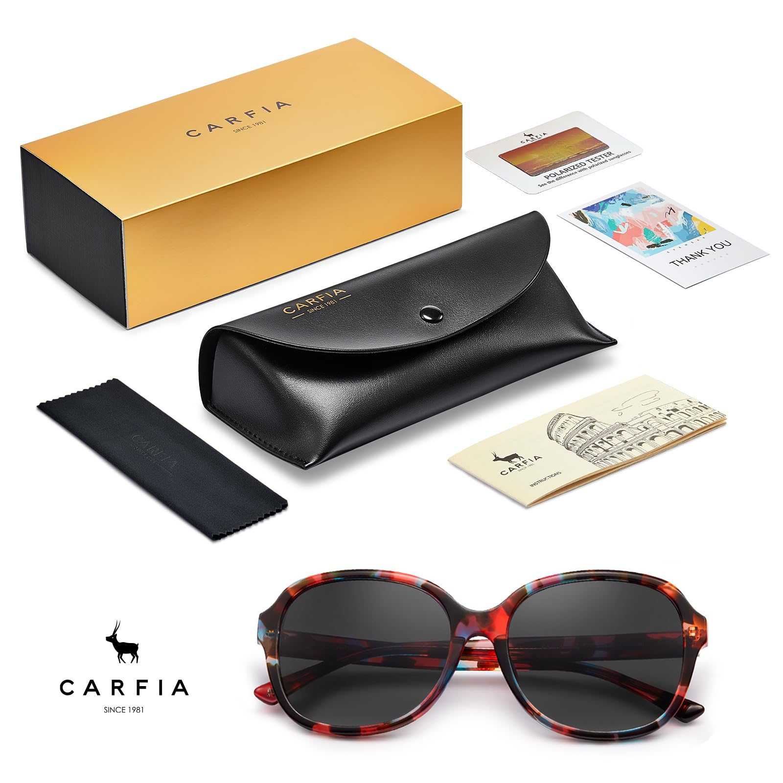 CARFIA Acetate Polarized Sunglasses for Women UV Protection Retro Trendy Big Sunnies CA2024 Grey