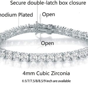 Gemsme 18K White Gold Plated 4.0 Round Cubic Zirconia Classic Tennis Bracelet 6.5 Inch For women