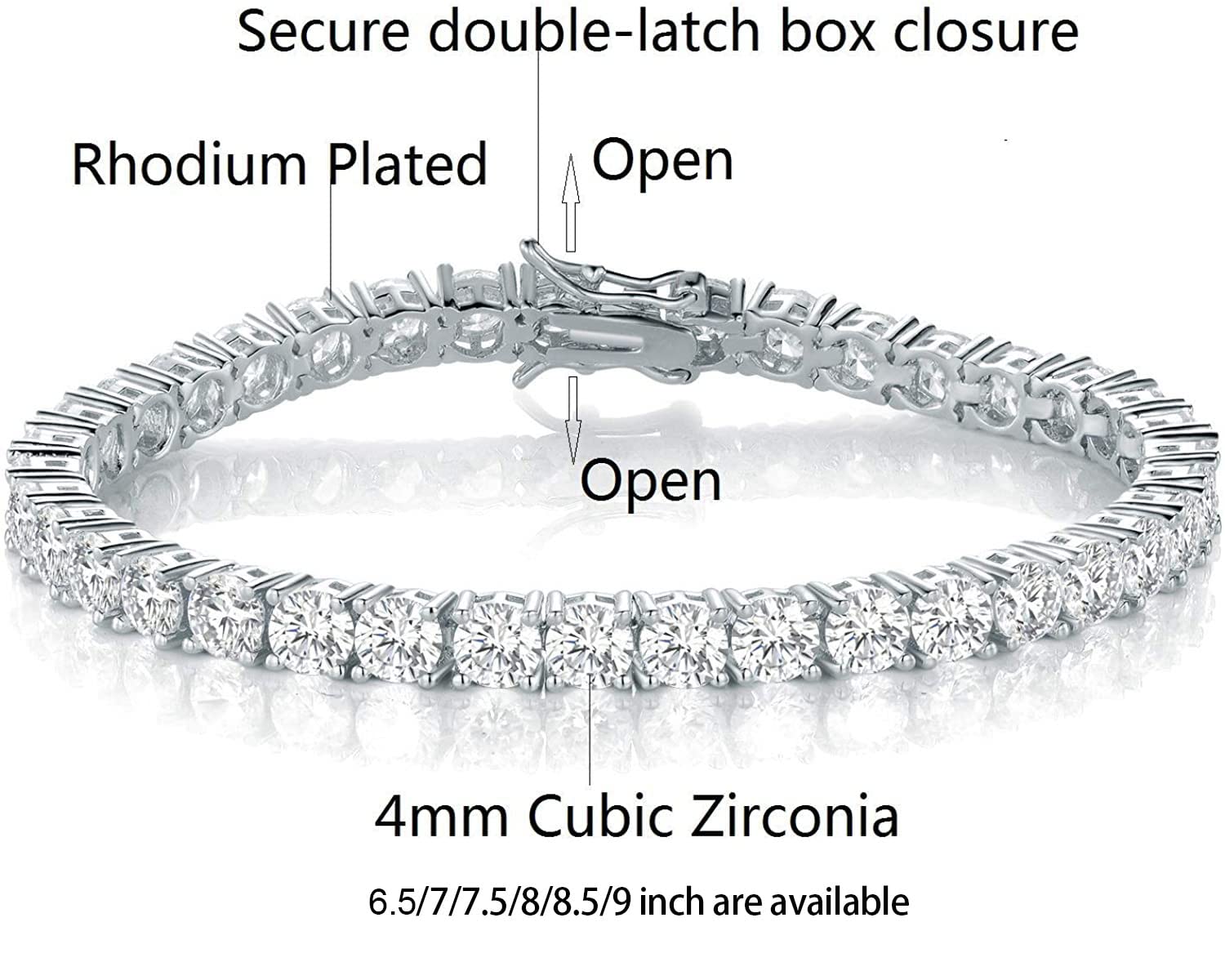 Gemsme 18K White Gold Plated 4.0 Round Cubic Zirconia Classic Tennis Bracelet 6.5 Inch For women